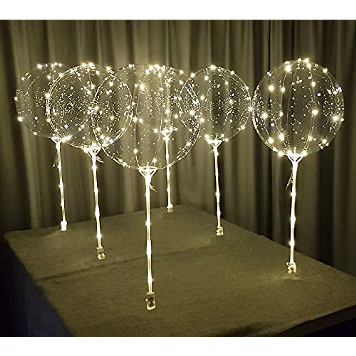Led Lights Up BoBo Balloons 20 Inches, 10 Pack Whit Stick 70 cm, Led WHITE Color, Decoration, Party Halloween Christmas, Birthday, Wedding, Bubble Balloons. Globos transparentes