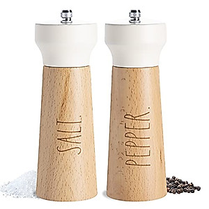 Rae Dunn Salt and Pepper Grinder Set of 2 - Bamboo Sea Salt Pepper Grinder - Classy Salt and Pepper Shakers - Pepper Mill & Salt Mill, Brown