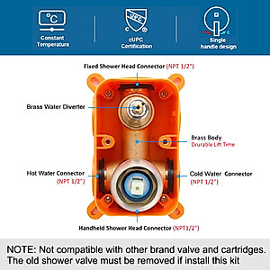 POP SANITARYWARE Shower System Brushed Nickel Bathroom Rainfall Shower Faucet Set Complete Wall Mounted 8 Inch Shower Head and Handle Set with Rough-in Valve Body and Trim Kit