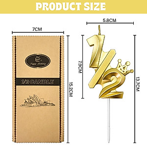 laackys Number 1/2 Birthday Candles, Perfect Crown Design Cake Topper for six Month Old Babies and Anniversaries, Number 1/2 Birthday Candles on Cake(Gold)