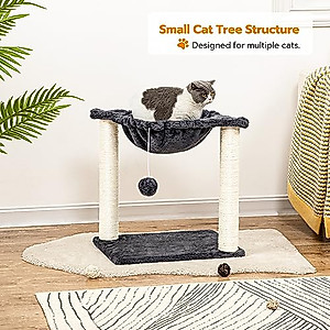 HOOBRO Cat Tree Tower for Indoor Cat, Small Cat Pet House Furniture for Kitten, 15.7 x 11.8 x 16.5 Inches, Plush Soft Hanging Basket Perch Hammock, with Sisal Cat Scratching Post, Plush Toy GY08CT03