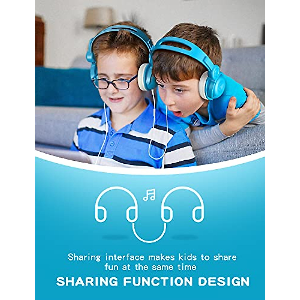 Kids Headphones, Wired On-Ear Child Headset with Mic, HD Sound Sharing Function and 85dB Volume Limited Hearing Protection for Phone Tablet PC (Blue)