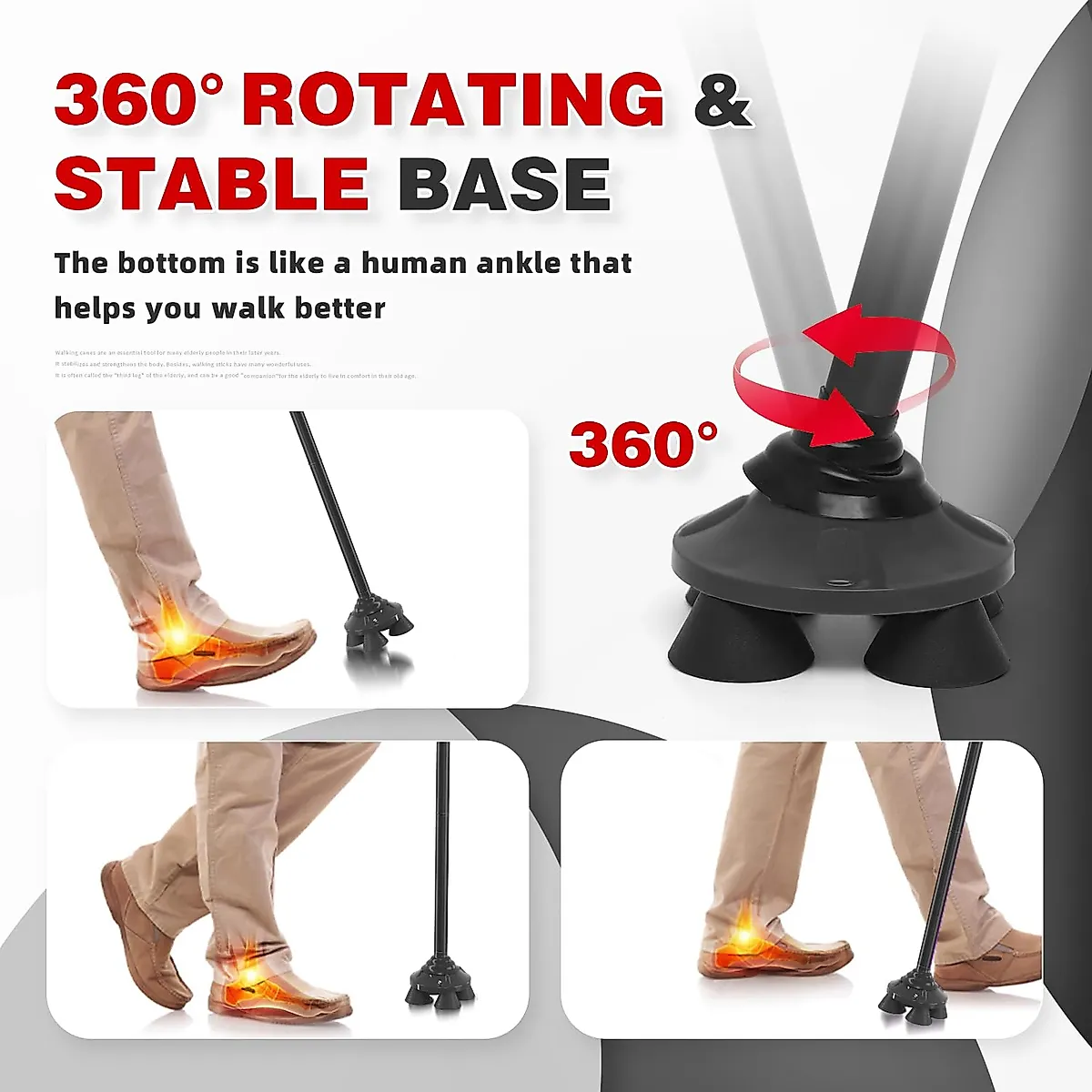 BeneCane Walking Cane for Men & Women Walking Stick for Seniors Folding Canes Quad Cane Adjustable Lightweight Sturdy Collapsible Heavy Duty with Soft TPR T-Handle and Travel Bag