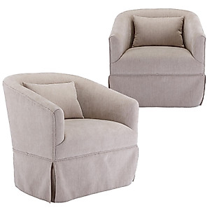 HANLIVES Swivel Barrel Chair Set of 2,360 Degree Swivel Accent Chairs with Pillow,Modern Round Comfy Linen Blend Fabric Accent Chair Single Chair Armchair for Living Room(Beige)