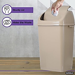 Superio Large Kitchen Trash Can 13 Gallon Beige Swing Top Trash Can with Lid, 52 Qt Garbage Waste Bin for Kitchen, Garage, Indoor, and Outdoor Trash Can