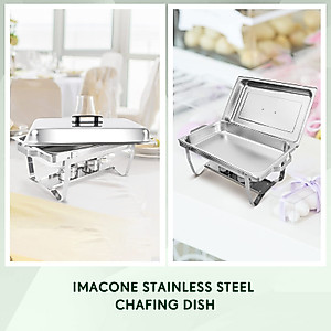 IMACONE Chafing Dish Buffet Set of 2, 8QT Stainless Steel Rectangular Chafers and Buffet Warmer Sets for Catering, with Food & Water Pan, Lid, Foldable Frame, Fuel Holder for Event Party Holiday