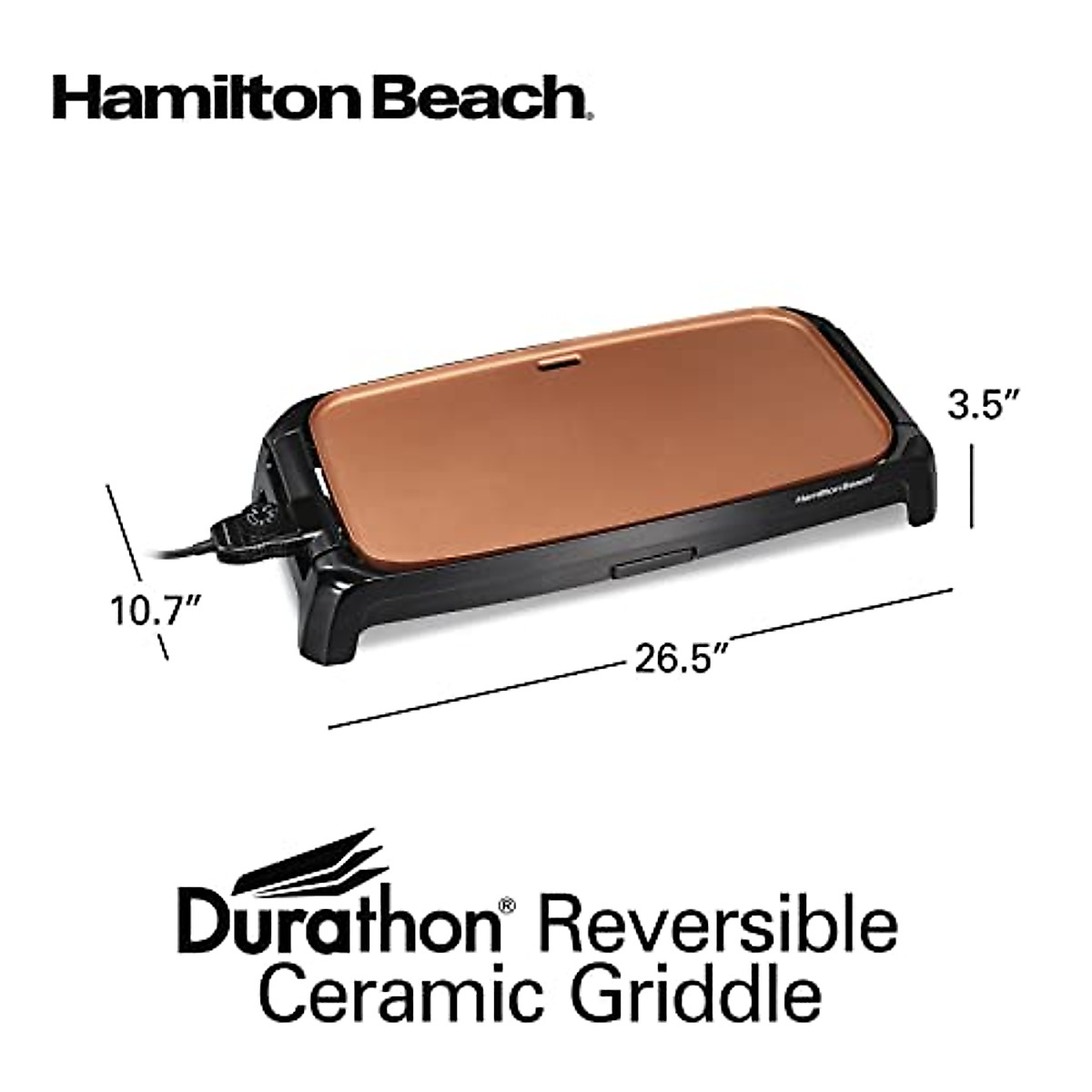 Hamilton Beach Durathon Ceramic Griddle Electric with 200 square inch PTFE & PFOA Free Cooking Surface (38519R)