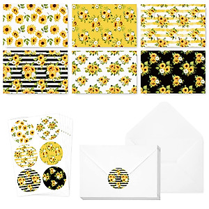 Whaline 36 Pack Sunflower Greeting Cards Bulk Spring Summer Flower Note Cards with Envelopes Matching Seal Stickers Floral Blank Cards for Wedding Bridal Baby Shower Birthday Party