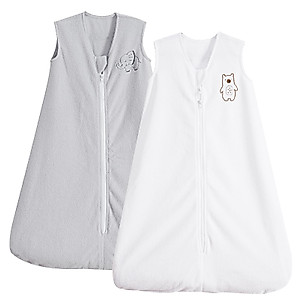 PHF Soft Micro-Fleece Baby Sleep Sack, 6-12 Months Warm Baby Wearable Blanket, 2-Way Zipper Sleeping Bags, 2 Pack Comfy Toddler Sleeping Sack for Baby Boys Girls, Medium Size, White&Grey