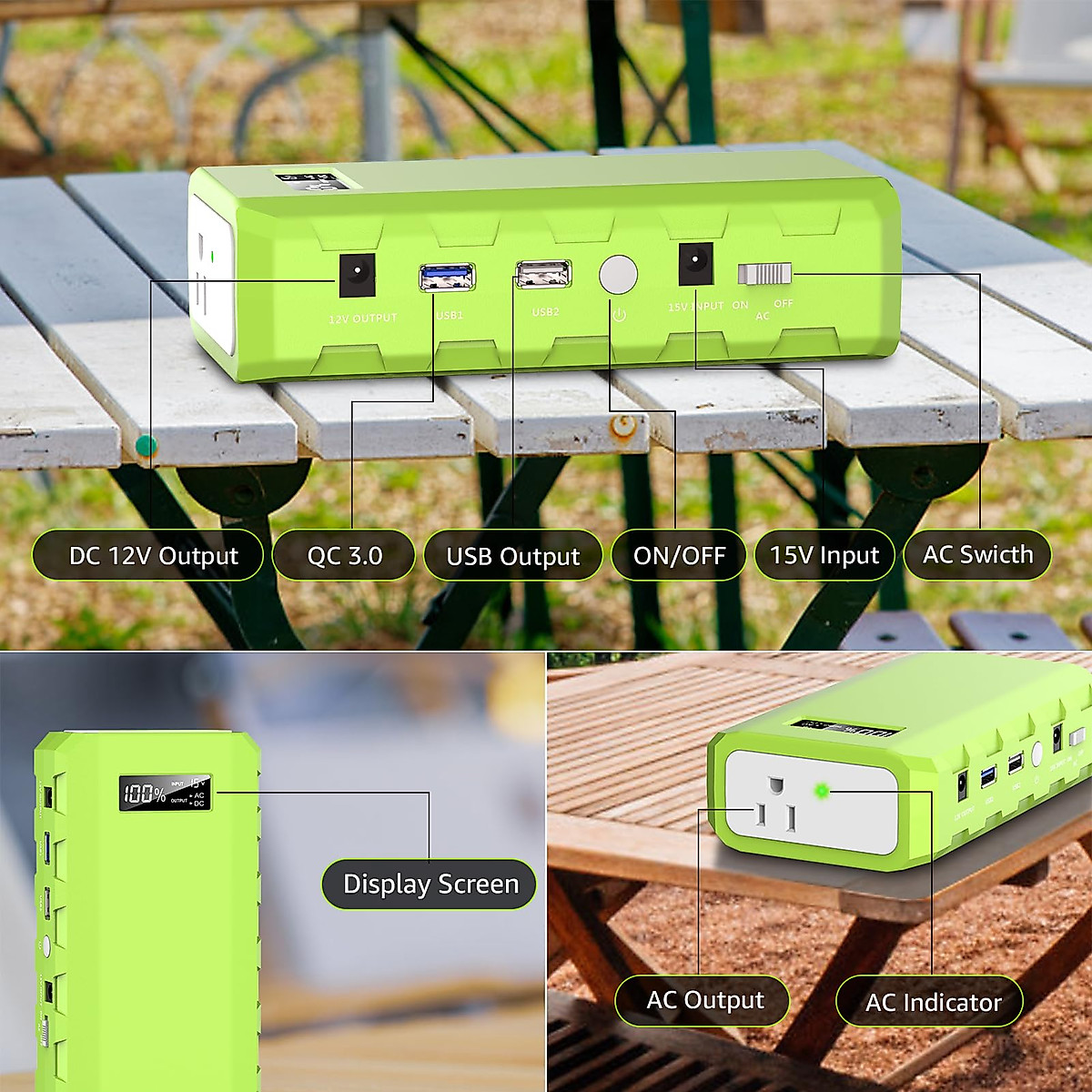 powkey Portable Power Station with AC Outlet, 65W/110V External Battery Pack 24000mAh/88.8Wh Power Pack, Portable Power Source Supply Backup for Outdoor Tent Camping Home Office