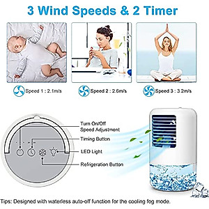 Qinmay Portable Air Conditioner Touch Screen with 7 Colors Night Light, 16.90oz (500ml) Water Tank Capacity, Personal Space Timed Air Cooler Humidifier Misting Fan for Office Room, White
