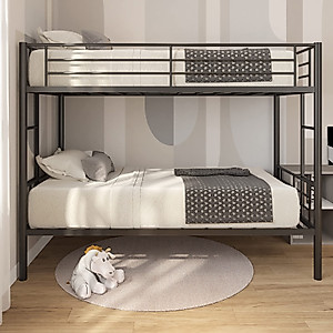 CALABASH Bunk Beds Twin Over Twin, Heavy Duty Twin Size Metal Bunk Bed Frame with Guardrail & Ladders, Space-Saving, Noise Free, No Box Spring Needed (Black)