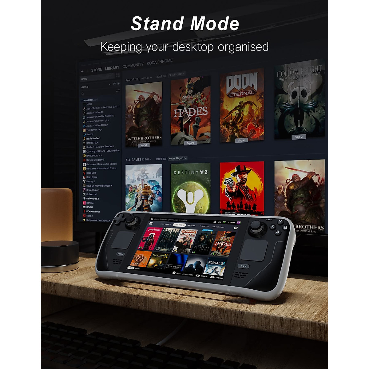 Benazcap Case for Steam Deck 2021/2022 (7 inch)/2023(7.4 inch) Release, Full Body TPU+PC Protective Case Cover with Kickstand, Shockproof Non-Slip Anti-Collision Accessories Skin for Steam Deck -Clear