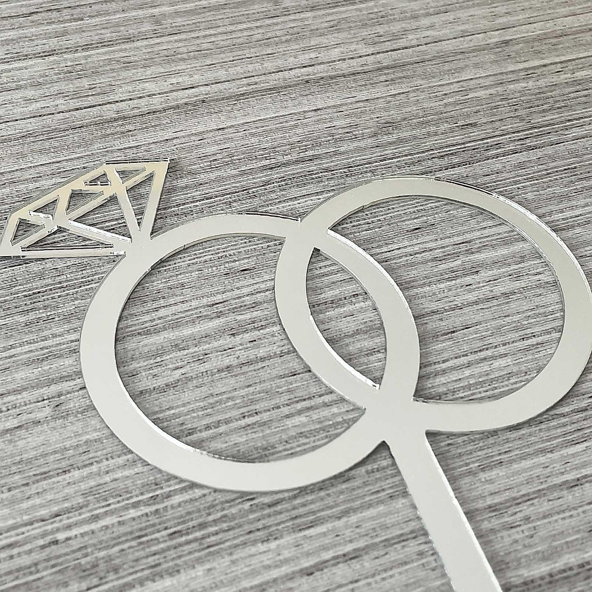 JIEEIN Diamond Ring Cake Topper, Mirror Silver Acrylic Cake Topper for Engagement/Wedding/Bridal Shower/Valentine Party Decoration