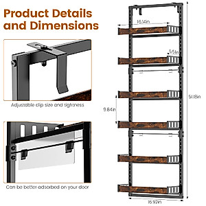LEOIFE Over The Door Pantry Organizer,6-Tier Adjustable Pantry Door Organizer,Can Be Nailed to The Wall On The Over The Door Spice Rack,Door Spice Rack Organizer Pantry.(6x5.5 Width Baskets,Black)