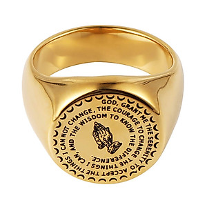 HZMAN Bible Verse Prayer Rings Christian Jewelry Silver/Gold Stainless Steel Praying Hands Bands