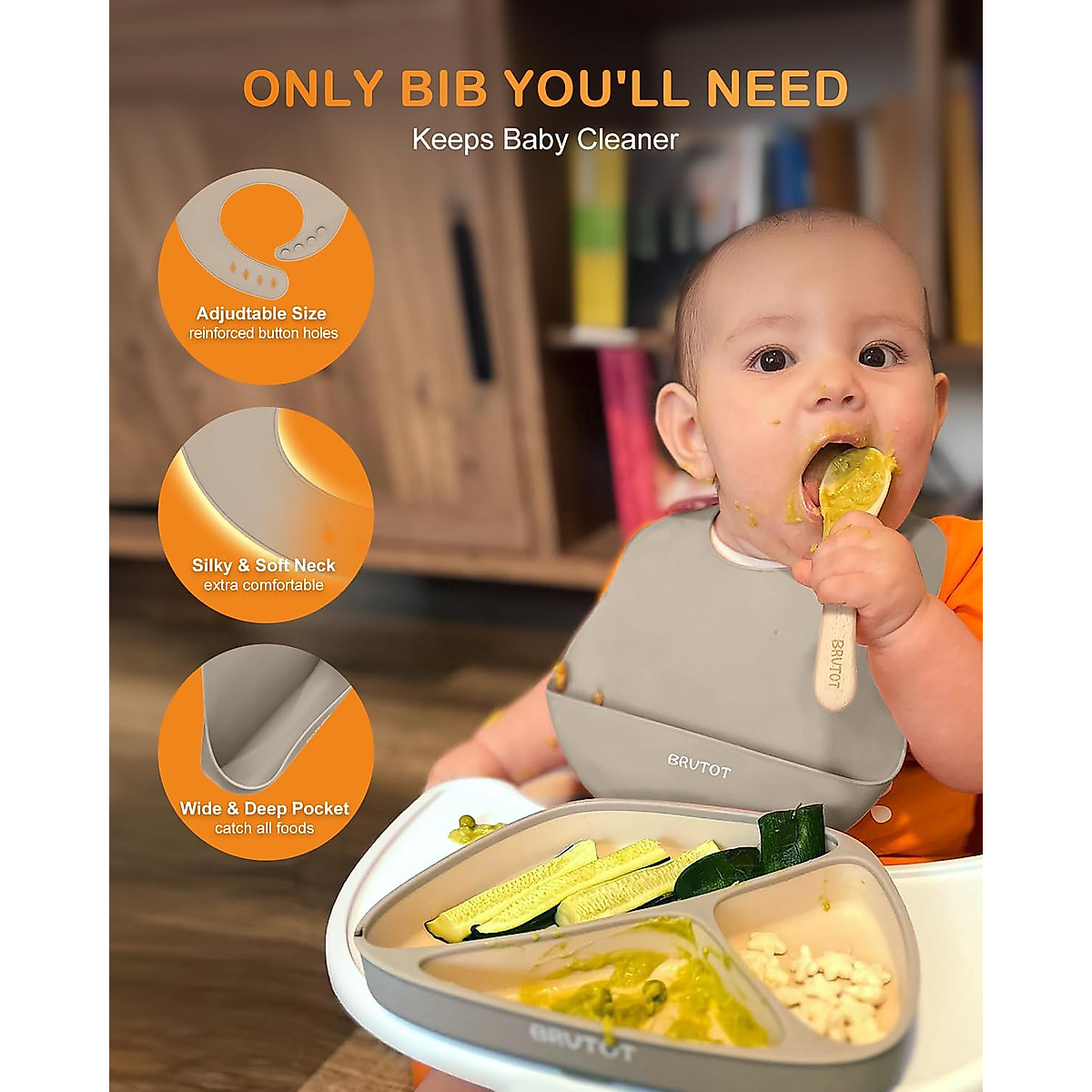 BRVTOT Baby Silicone Suction Plates and Bowls Set with Sippy Straw Snack Cup, Bib, Spoon Fork, 9 PCS Toddler Led Weaning Supplies, Feeding Dishes Set for Toddler Baby Gifts