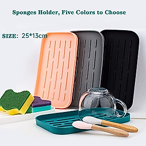 BuRuiJi Sponge Holder for Kitchen Sink,Silicone Sink Tray for Sponge, Soap Dispenser, Scrubber, and Other Kitchen Sink Accessories 10”x 5.3” (Black)