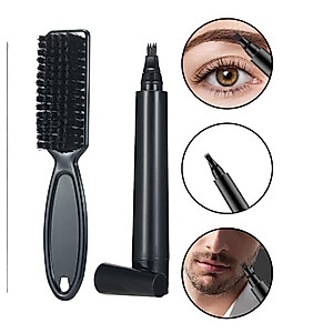 VERONNI Black Beard Thickener Kit with Micro-Fork Tip Applicator and Bristle Brush - Long Lasting Moustache and Eyebrow Filler for Men (Black)