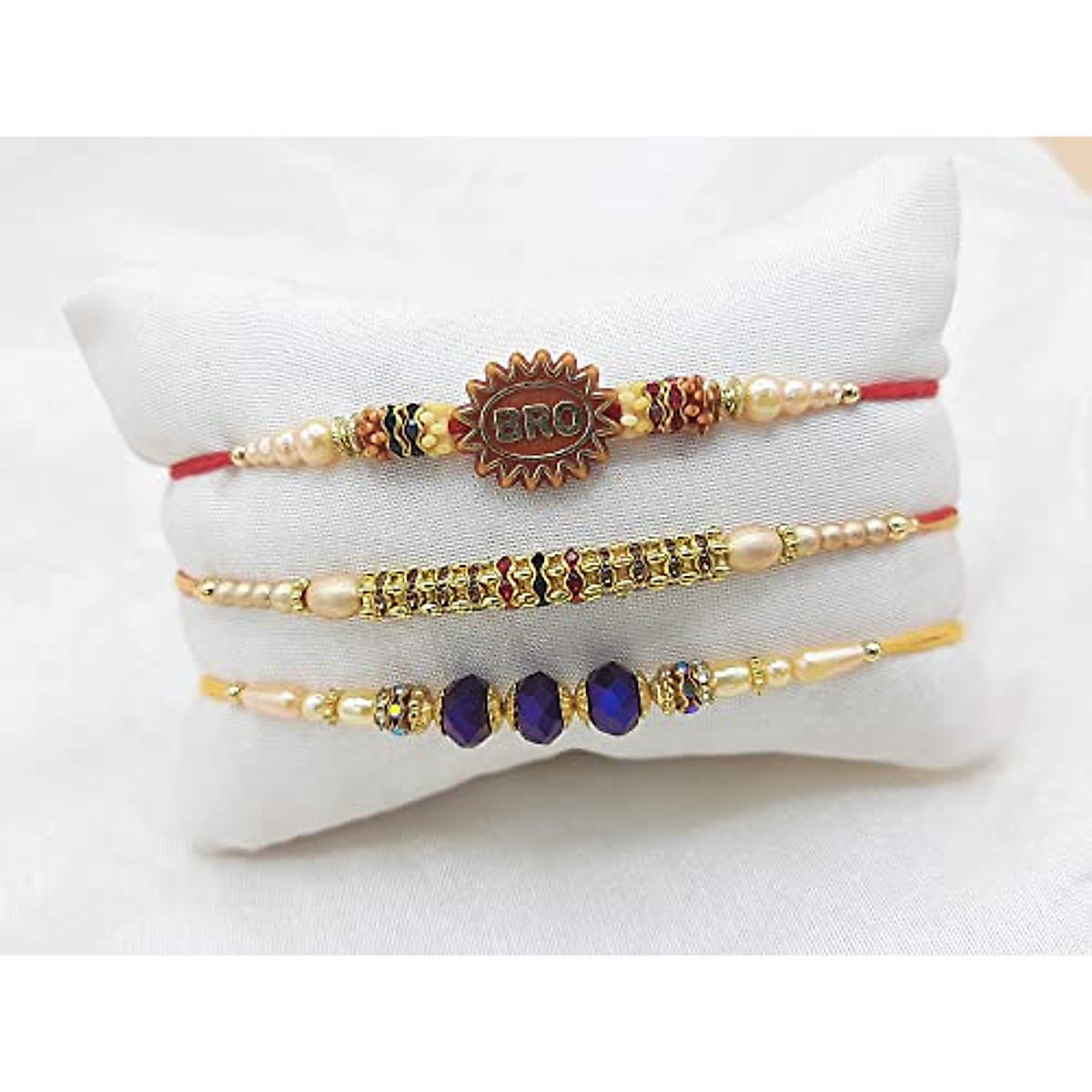 Palak Global Rakhi Bracelet for brother, Unique Design Bhabhi, Sister, Father and celebration with Family, Raksha Bandhan holy Rakhi. (Rakhi Bro Stone - Set of 3, Small) (PLK12)