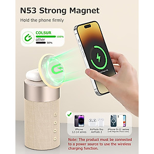 COLSUR Bluetooth Speaker with Night Light, Magnetic Wireless Charger, 2 in 1 Wireless Charging Station for iPhone 14/13/12 Series, AirPods Pro/3/2（Gift Ideal）