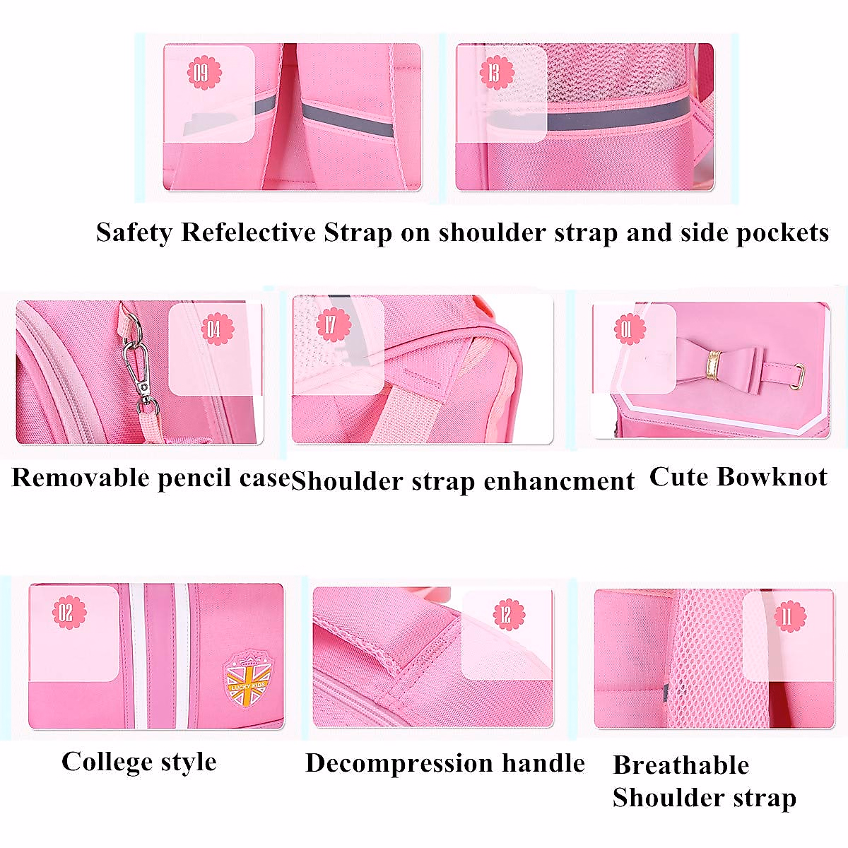 VIDOSCLA Bowknot Kids Girls Rolling Backpack Cute Carry-on Luggage with Wheels Trolly BookBag for School-6 Wheels