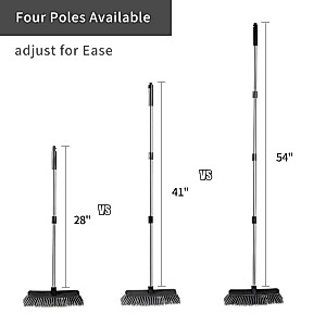 YCUTE Push Broom Brush, Multi-Surface Soft Sweeping Broom with 54” Adjustable Stainless Steel Long Handle for Bathroom, Kitchen, Store, Office, Patio, Garage, Deck, Concrete, Wood, Stone, Tile Floor