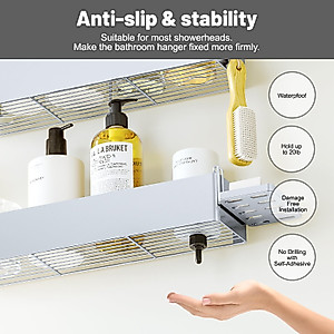 Fixwal 3 Pack Shower Caddy Bathroom Organizer Shelf with 4 Hooks, Rustproof Strong Adhesive Storage Rack with Soap Holder No Drilling for Inside Shower Home Kitchen Organizer (Silver)