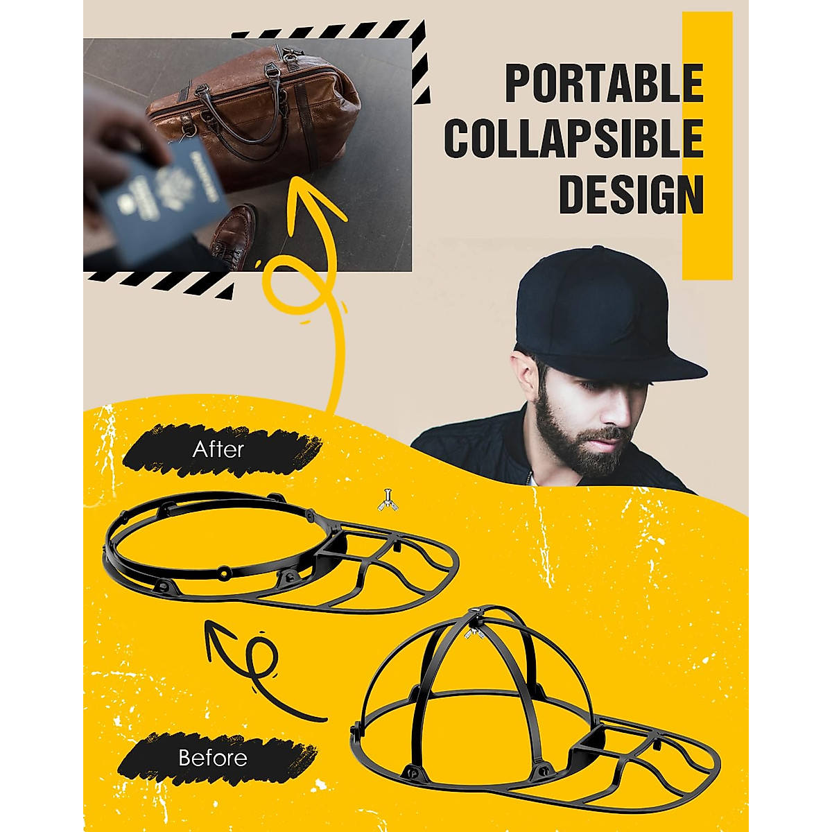 iyes.top Hat Washer for Baseball Caps, Collapsible Ball Hat Cleaner Cage for Washing Machine & Dishwasher - Ballcap Shaper Protector Holder with Rack Frame for Laundry