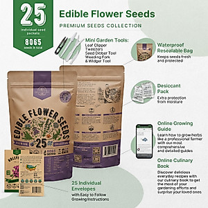 Organo Republic 25 Edible Flower Seeds Variety Pack- Indoor/Outdoor. 8000+ Non-GMO Heirloom: Anise, Hyssop, Nasturtium, Pansy, Echinacea, Lavender, Chives Seeds & More