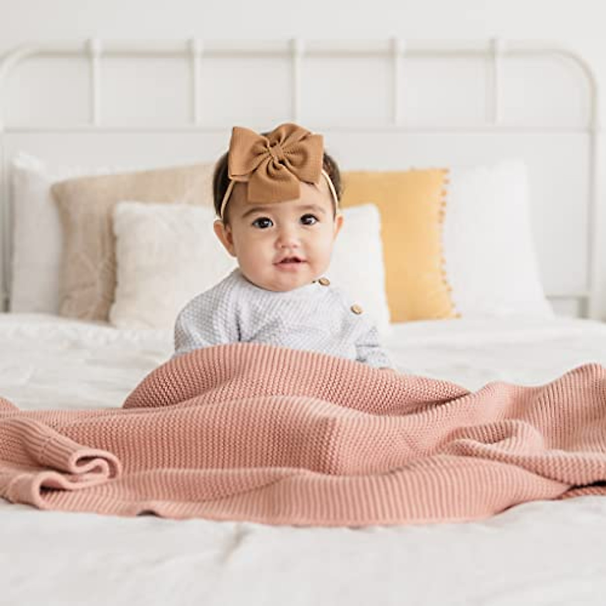 Natemia Knitted Baby Receiving Blanket, Ultra Soft Organic Cotton 30”x 40” Stroller and Nap Time Toddler Blanket