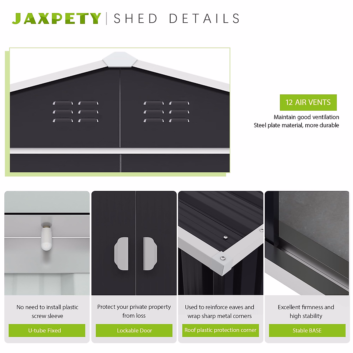 JAXPETY 8'x8' Garden Shed, Large Metal Lockable Outdoor Storage Shed & Outdoor Storage Garden Shed Tool Outdoor Storage Shed with Sliding Doors and Air Vent for Backyard, Patio, Lawn, Dark Grey