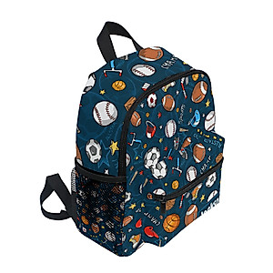 Sinestour Custom Sports Football Basketball Kid's Backpack Personalized Backpack with Name/Text Preschool Backpack for Boys Customizable Toddler Backpack for Girls with Chest Strap