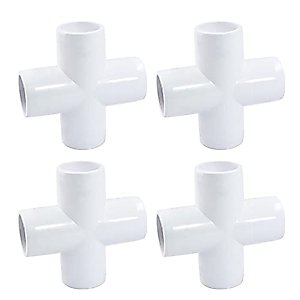 Bivethoi 4 Pack 4 Way Cross PVC Fitting 1", White Fitting Connector Pipe Joint for Greenhouse Shed, Storage Frame