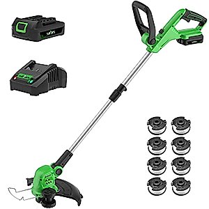 SOYUS Weed Wacker Cordless, 12 Inch String Trimmer Battery Powered with Battery and Charger, Lightweight Edger Trimmer with 8 Pcs Replace Spool Trimmer Lines