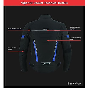 RS Motosports All Season Racing Motorbike Jacket for Men Water Proof & Breathable Motorcycle Jacket with Textile Fabric (US, Alpha, Large, Regular, Regular, Blue)