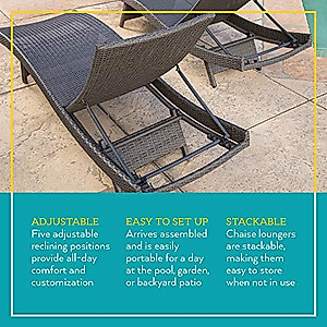 Abbyson Living Outdoor Adjustable Chaise Lounge Chair Set of 2 Wicker Patio Chairs, Grey
