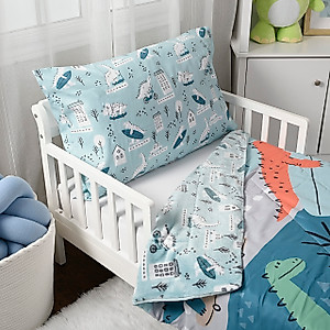 EXPRESSIONS Toddler Bedding Set, Dinosaur (2 Piece Set, Fits Standard Infant Mattress) Includes Microfiber Reversible Comforter and Pillowcase for Kids