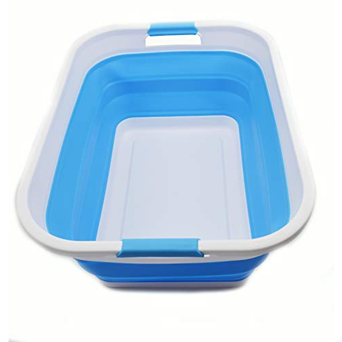 SAMMART 41L(10.8 Gallon) Collapsible Plastic Laundry Basket-Foldable Pop Up Storage Container-Portable Washing Tub-Space Saving Hamper/Basket, Water Capacity: 32L (8.4 Gallon) (2, White/Marine Blue)