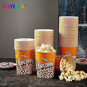 RAYMEA Popcorn Buckets Disposable 32oz Retro Style Paper 25 Pack Leak Proof Popcorn Containers Popcorn Bowls for Family Movie Night & Party