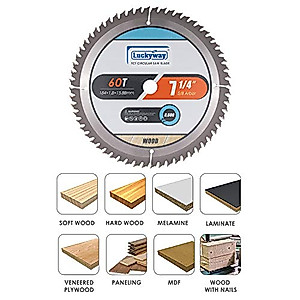 Luckyway 7-1/4 Inch 60T Finish with 5/8 Inch Arbor TCT Circular Saw Blade for Cutting Wood