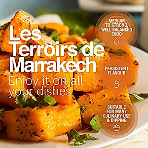 Moroccan Organic Extra Virgin Olive Oil, Polyphenol Rich, Cold Pressed from Bicentenary Olive Trees, Most Awarded, Kosher for Passover, LES TERROIRS DE MARRAKECH - 17 Fl Oz Glass Bottle