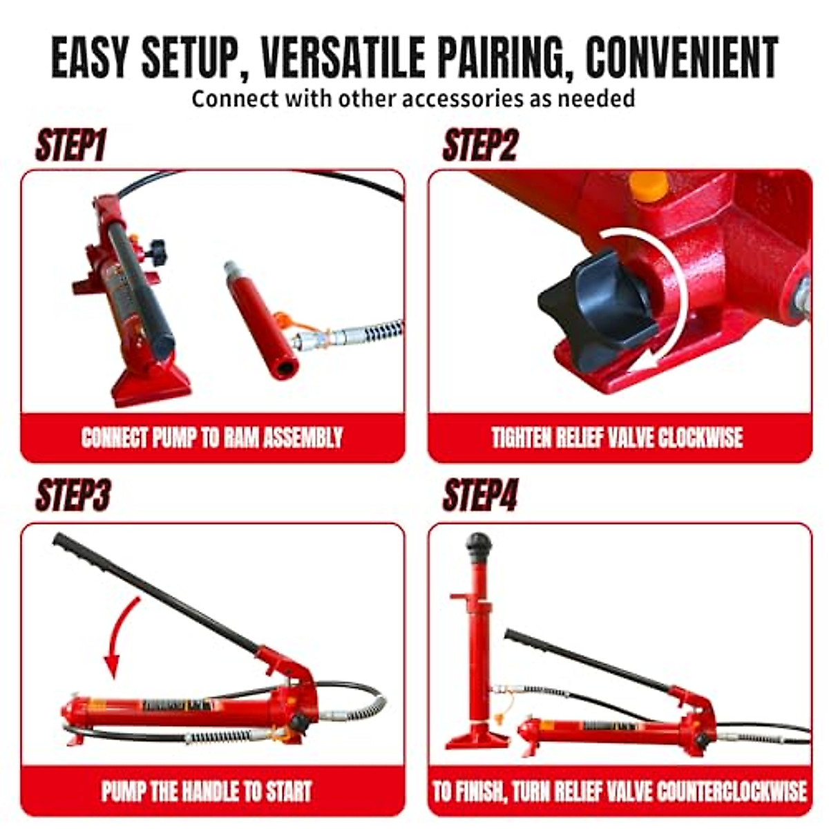 BIG RED 10 Ton Porta Power Kit, 17-pcs Hydraulic Ram Auto Body Frame Repair Kit with Blow Mold Carrying Storage Case, 20,000 lbs Capacity,Red, T71001L Torin