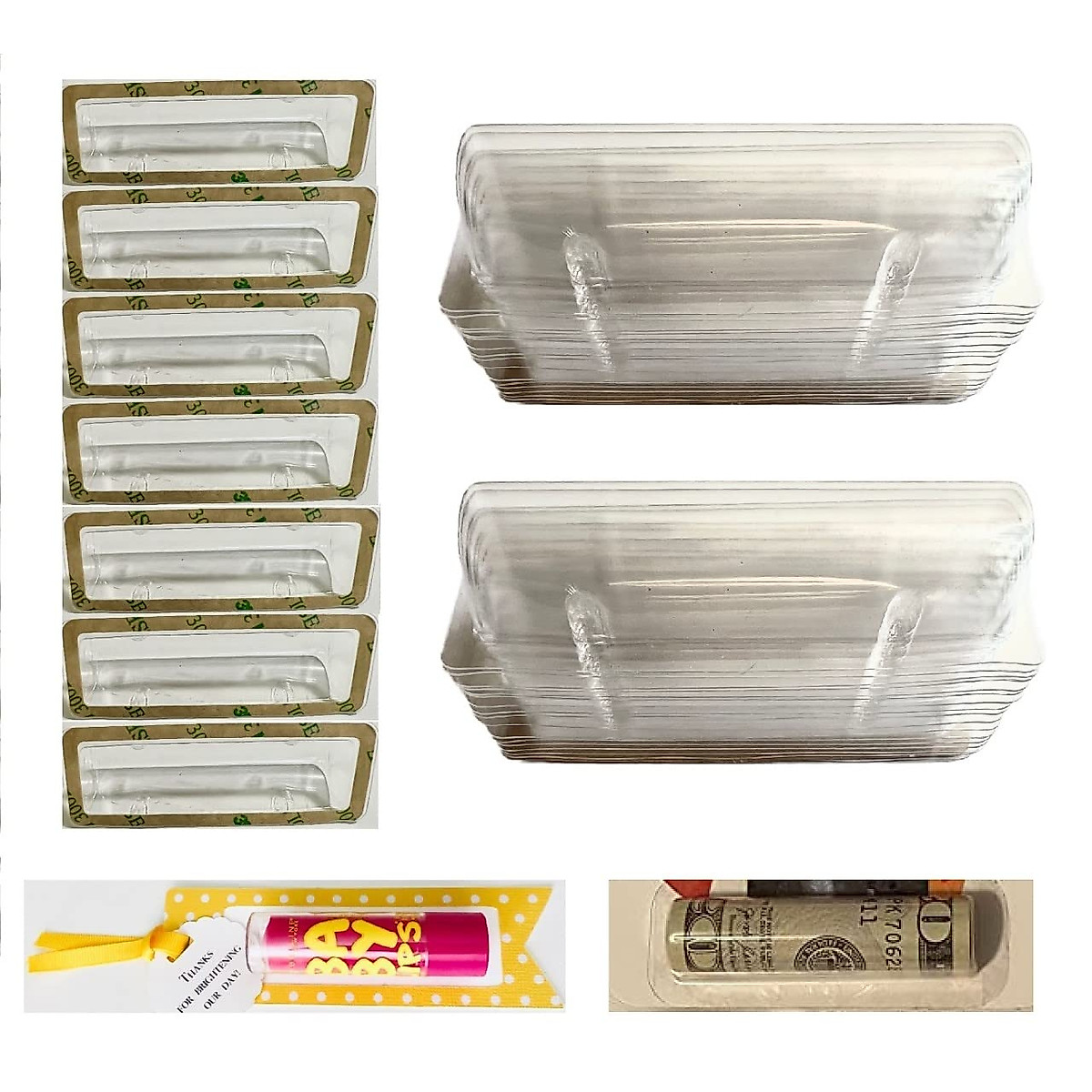 50PCS Money Card Holder Thankgiving Gifts Card Clear Plastic Dome Lip Balm Pouch with Adhesive Tape, DIY Christmas Money Card Chapstick Holder Money Holder Custom Gift Card Holder (50)