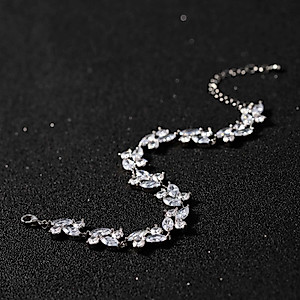 SWEETV Marquise Wedding Bracelet,Crystal Rhinestone Bridal Bracelets for Brides, Bridesmaids, Women, Rose Gold/Silver Tennis Bracelet for Wedding, Prom, Party, Jewelry Gifts