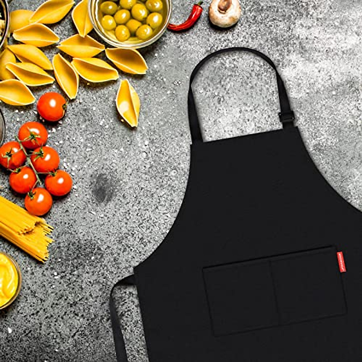 APRONPANDA Chef Apron for Men Women with 2 Pockets,100% Cotton Kitchen Cooking BBQ Apron with Adjustable Neck,Unisex Black Apron