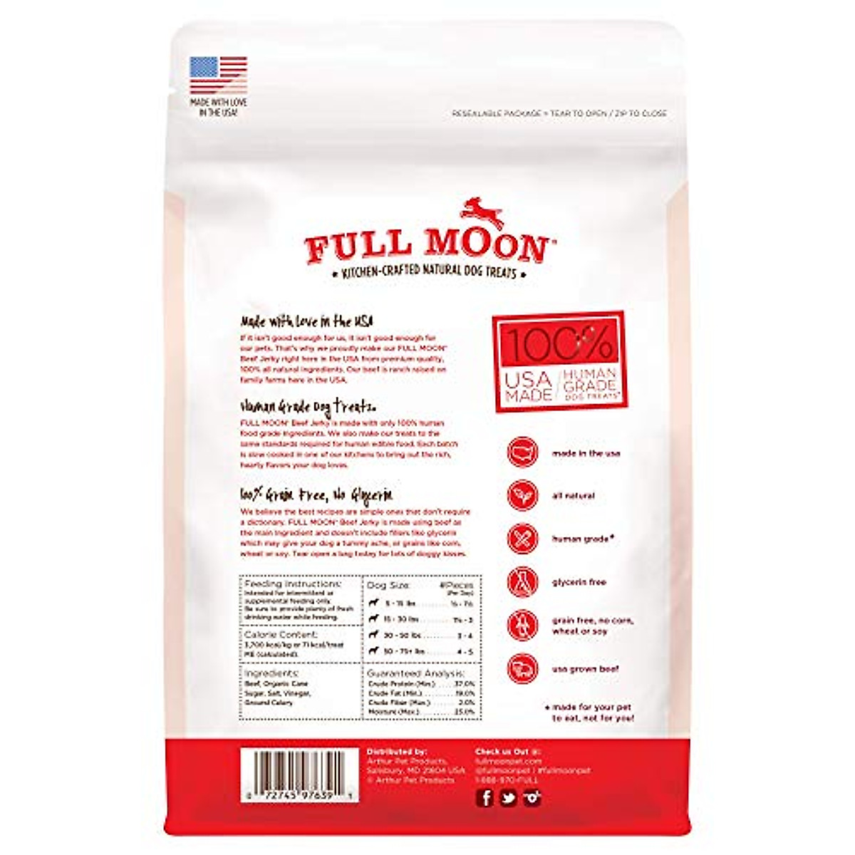 Full Moon Beef Jerky Healthy All Natural Dog Treats Human Grade Made in USA Grain Free 11 oz