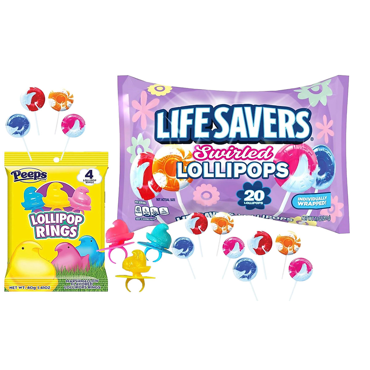 Lifesavers Swirl Lollipops 20 Individually wrapped lifesaver swirl lollipops | Marshmallow Flavored Lollipop Rings 1.41 oz in a Soko Smiles Bag.