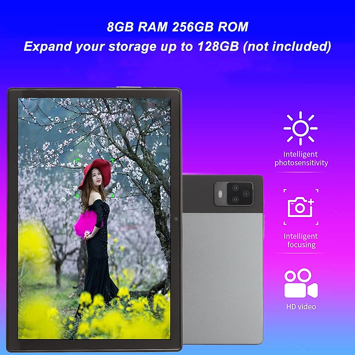 GLOGLOW Tablet PC, 10 Inch Tablet 8MP Front 16MP Rear 100-240V IPS Screen Night Reading Mode for Android 12 for Reading (US Plug)