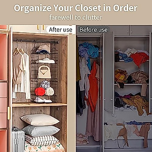 Chemailon Metal Wire Hanging Closet Organizer 4-Shelf Wardrobe Storage for Clothes, Shoes, and Handbags, Adjustable Height, Black